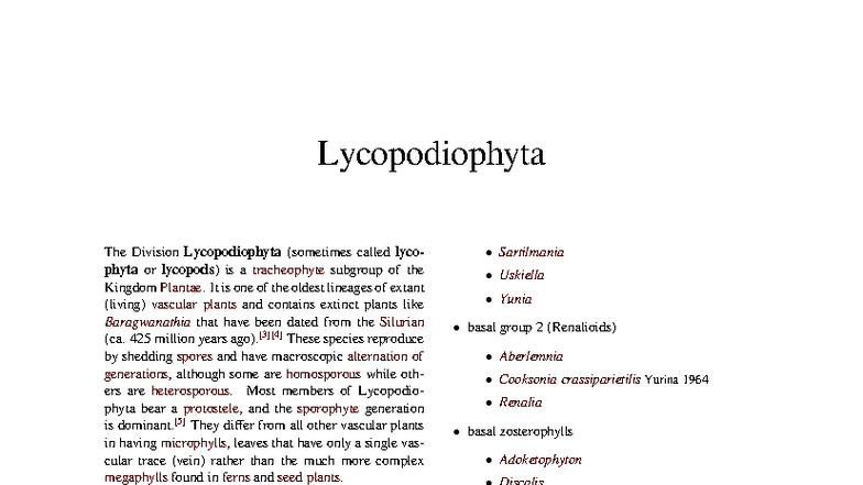 Lycopodiophyta Overview: Evolution, Classification, and Diversity - Studocu