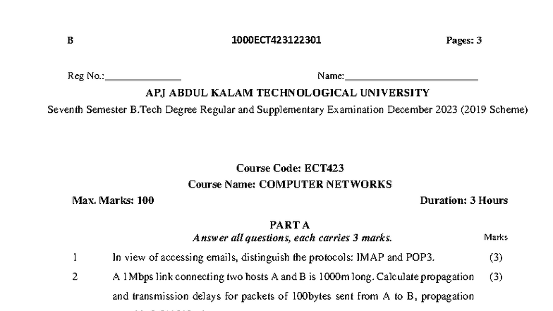 ECT423 - Computer Networks December 2023 Exam Question Paper - Studocu