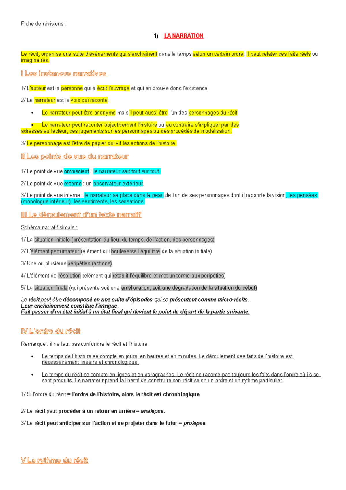 Fiche de révisons Fr fin de chapitre - Fiche de révisions : 1) LA ...