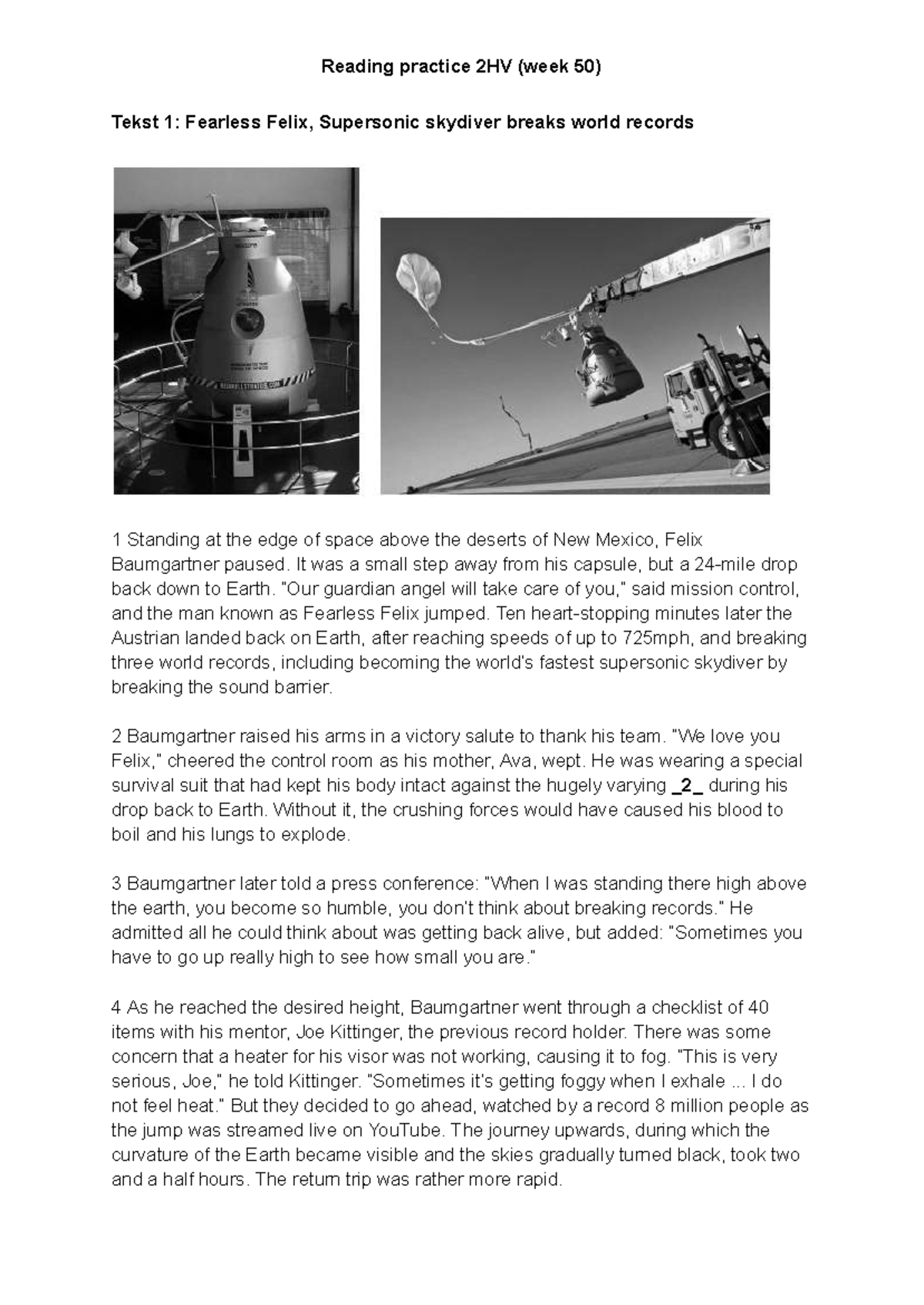 Reading Practice 2HV: Fearless Felix and the Skydiving Records ...