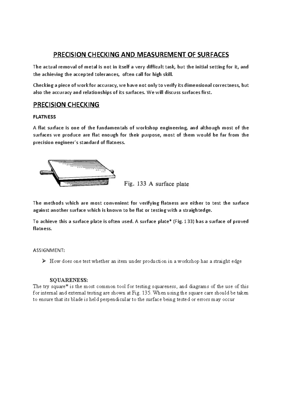Notes 3 - PRECISION CHECKING AND MEASUREMENT OF SURFACES The actual ...