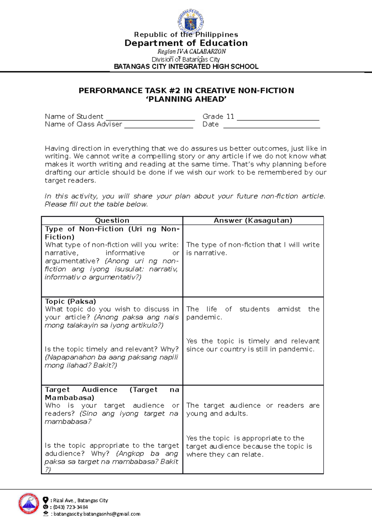 Performance-TASK 2 creative-non-fiction - BATANGAS CITY INTEGRATED HIGH ...