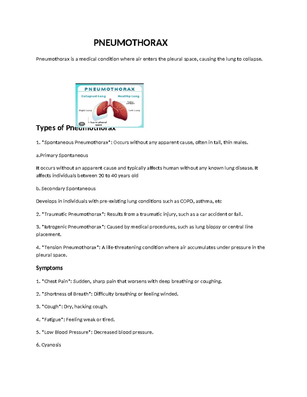 PNEUMOTHORAX: Understanding Types, Symptoms, Diagnosis & Treatment ...