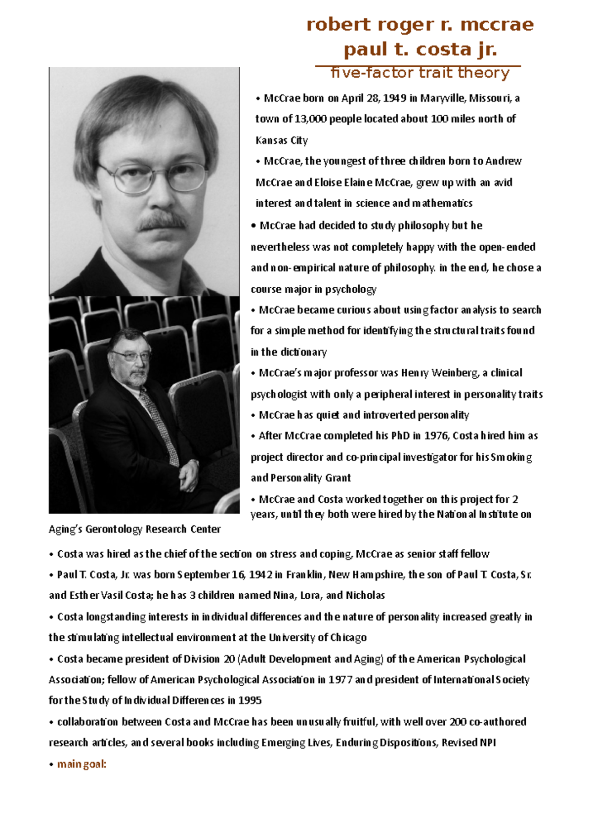 Chapter 13 mc Crae and Costa reviewer in TOP - robert roger r. mccrae ...