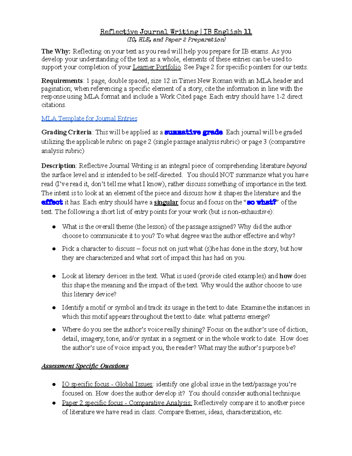 Reflective Journals for IB English 11: Writing Strategies and Analysis ...