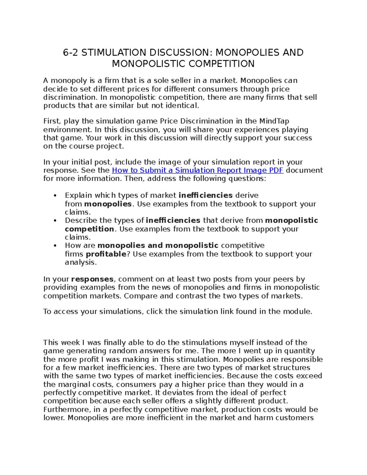 6-2 Discussion: Analyzing Monopolies vs. Monopolistic Competition - Studocu