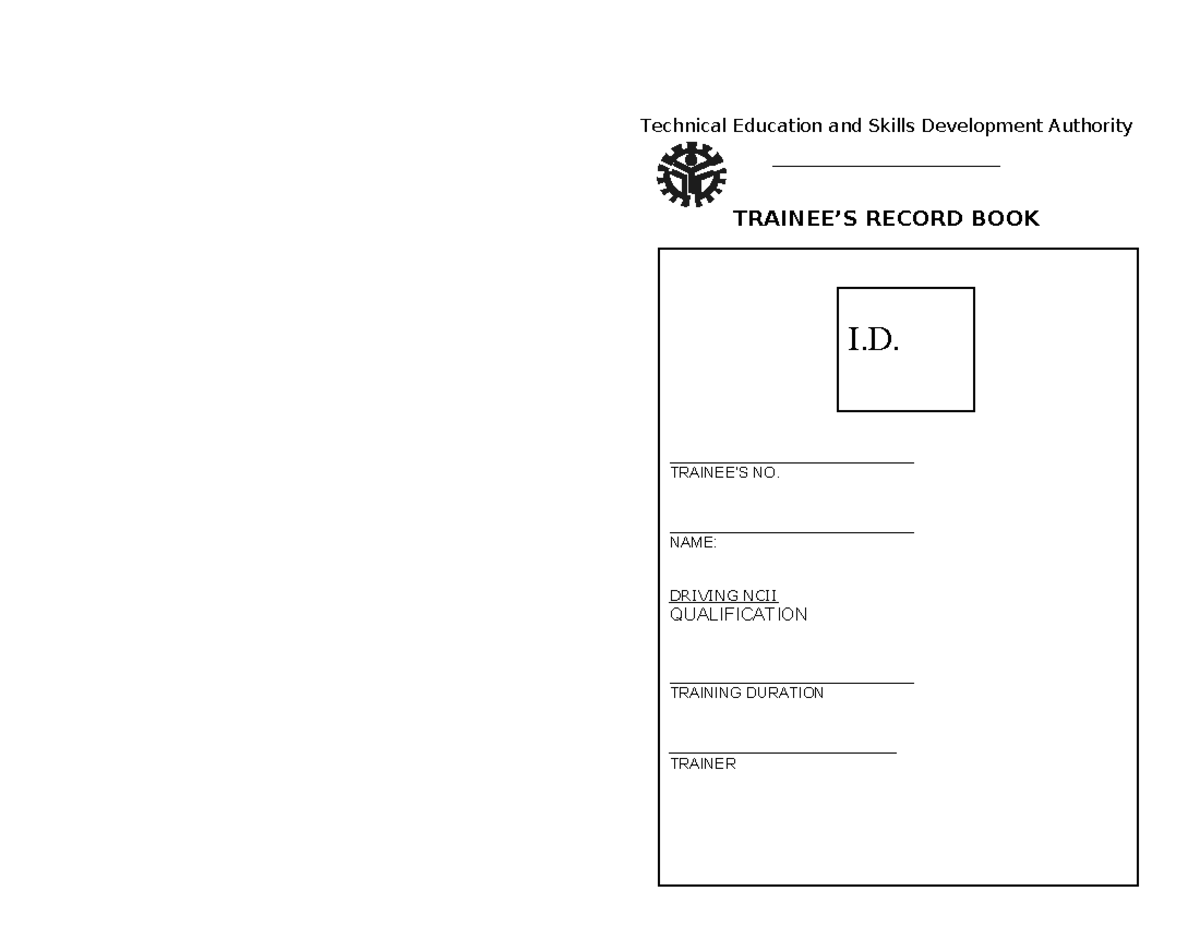 Trainee's Record Book for Driving NCII Training Activities - Studocu