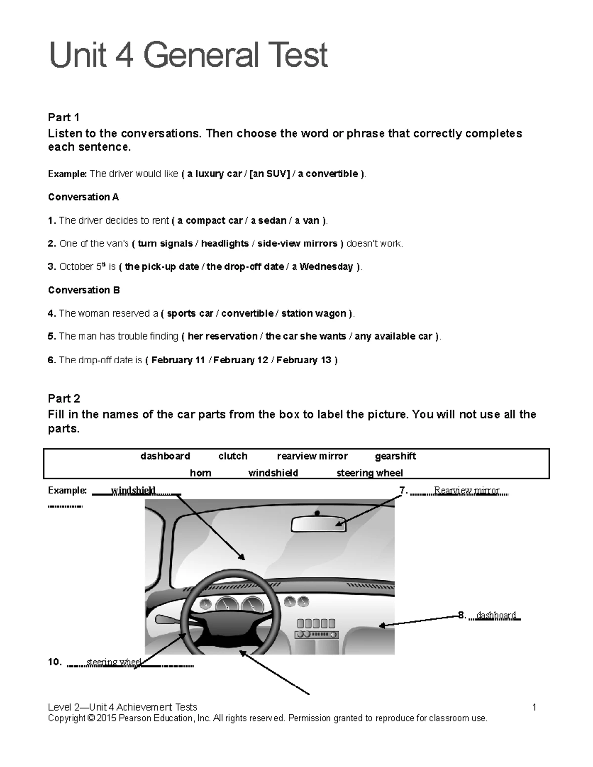 TN2 U9 Assessment - Top notch 2 - Level B1 - Unit 9 General Test Part 1 ...