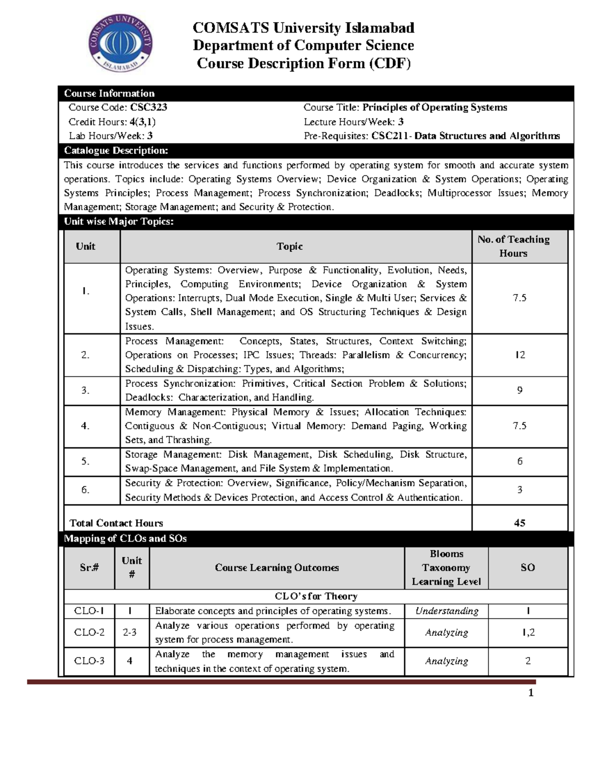 CSC323 Principles of Operating Systems - Course Description Form (CDF ...