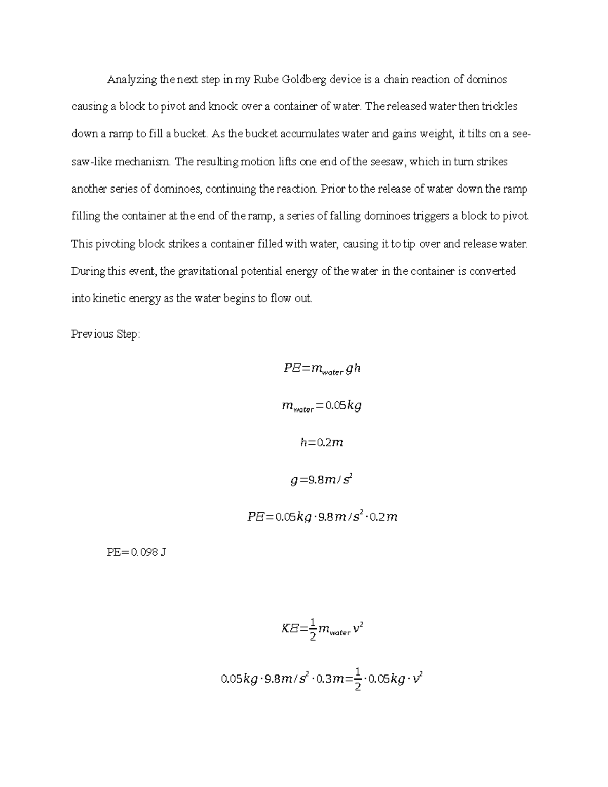 PHY 101 5-2 Milestone Two: Analyzing a Rube Goldberg Chain Reaction ...