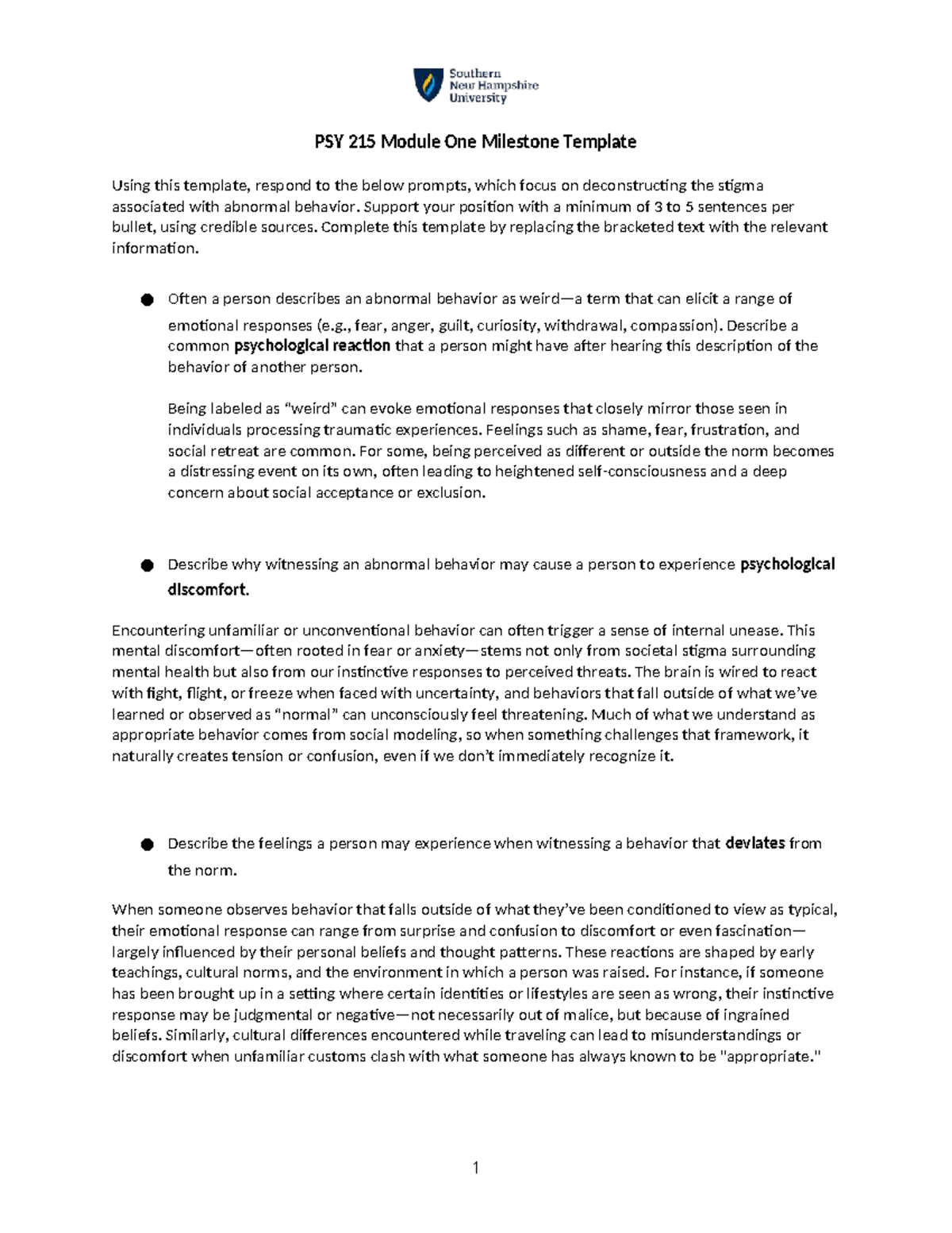 PSY 215 Module 1 Milestone: Deconstructing Stigma of Abnormal Behavior ...
