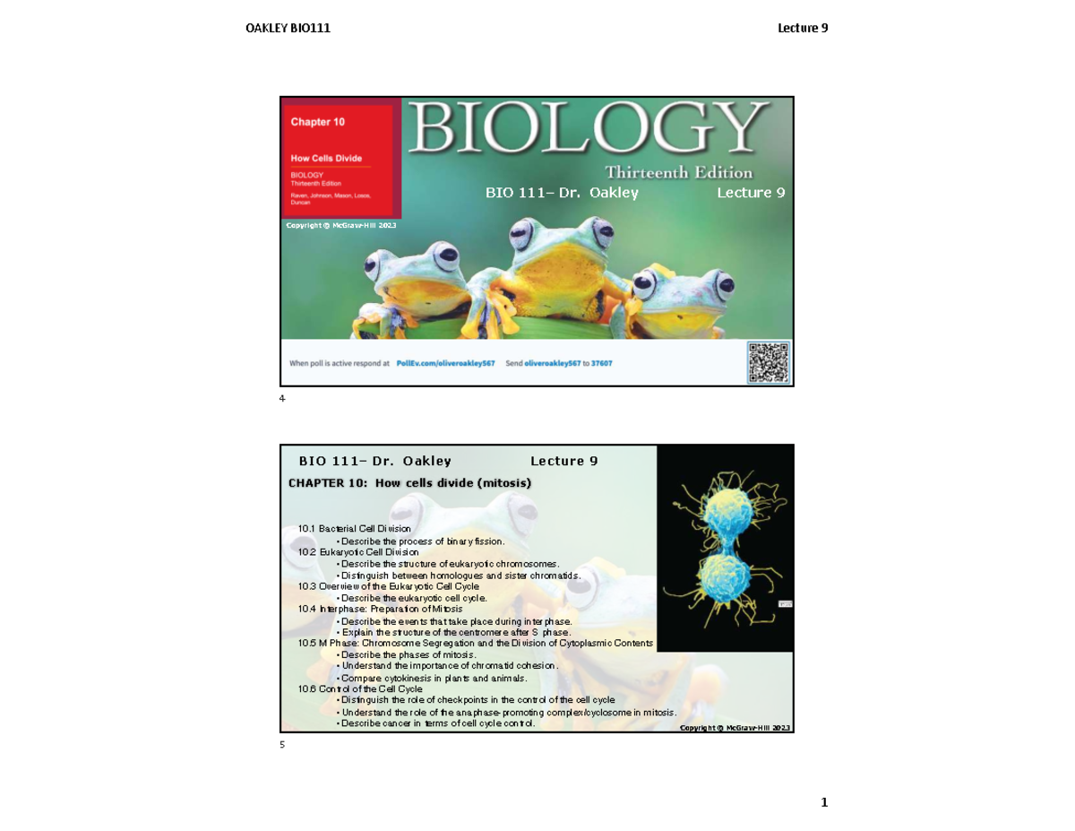 BIO 111 - Lecture 9: Mitosis, Cell Cycle & Cancer Dynamics - Studocu