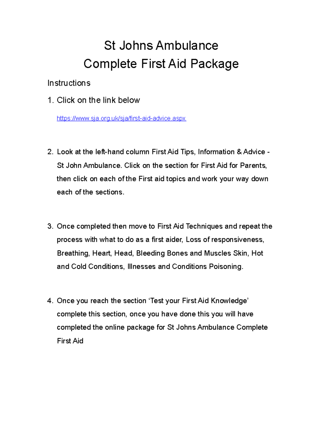 First Aid Examination - St Johns Ambulance Complete First Aid Package ...