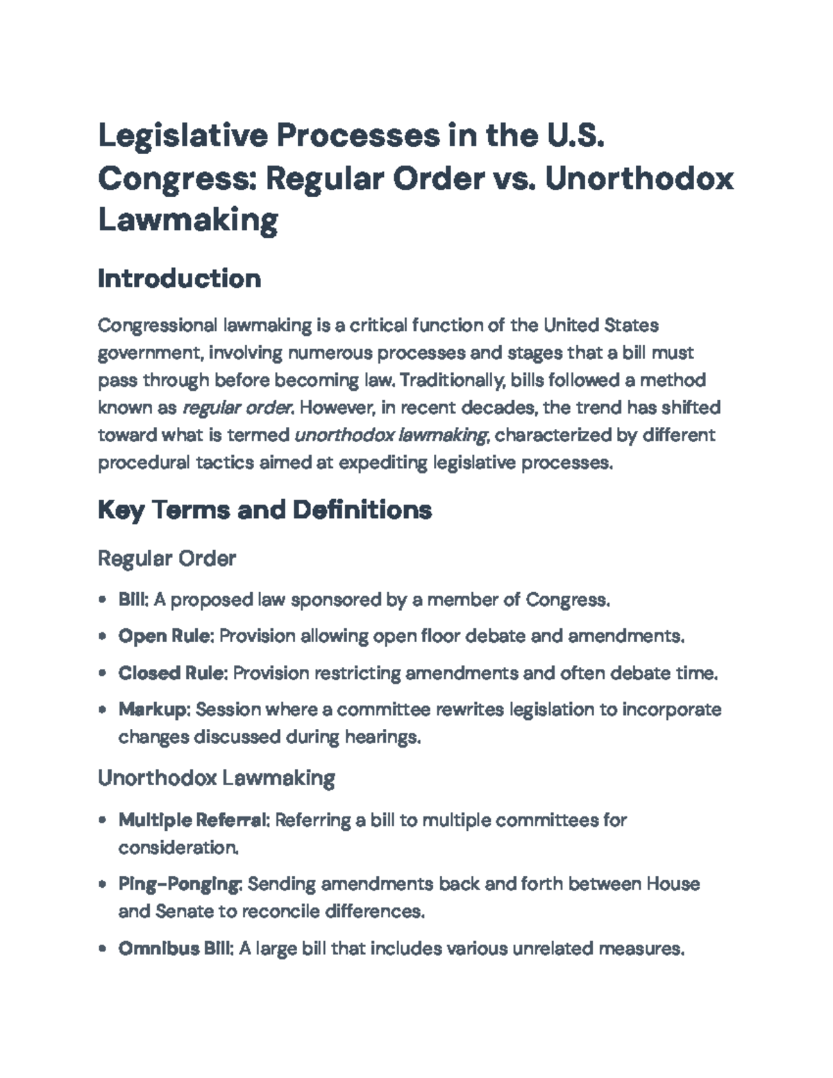 Legislative Processes in the U.S.: Regular vs. Unorthodox Lawmaking ...