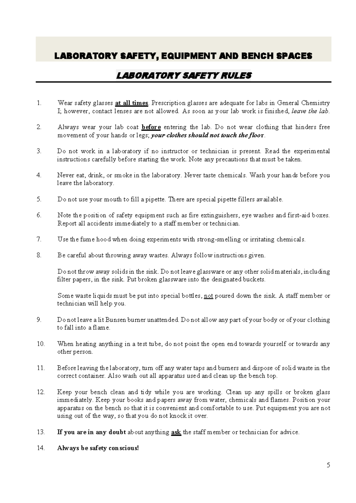 Practical 1: Laboratory Safety & Equipment Guidelines - Studocu