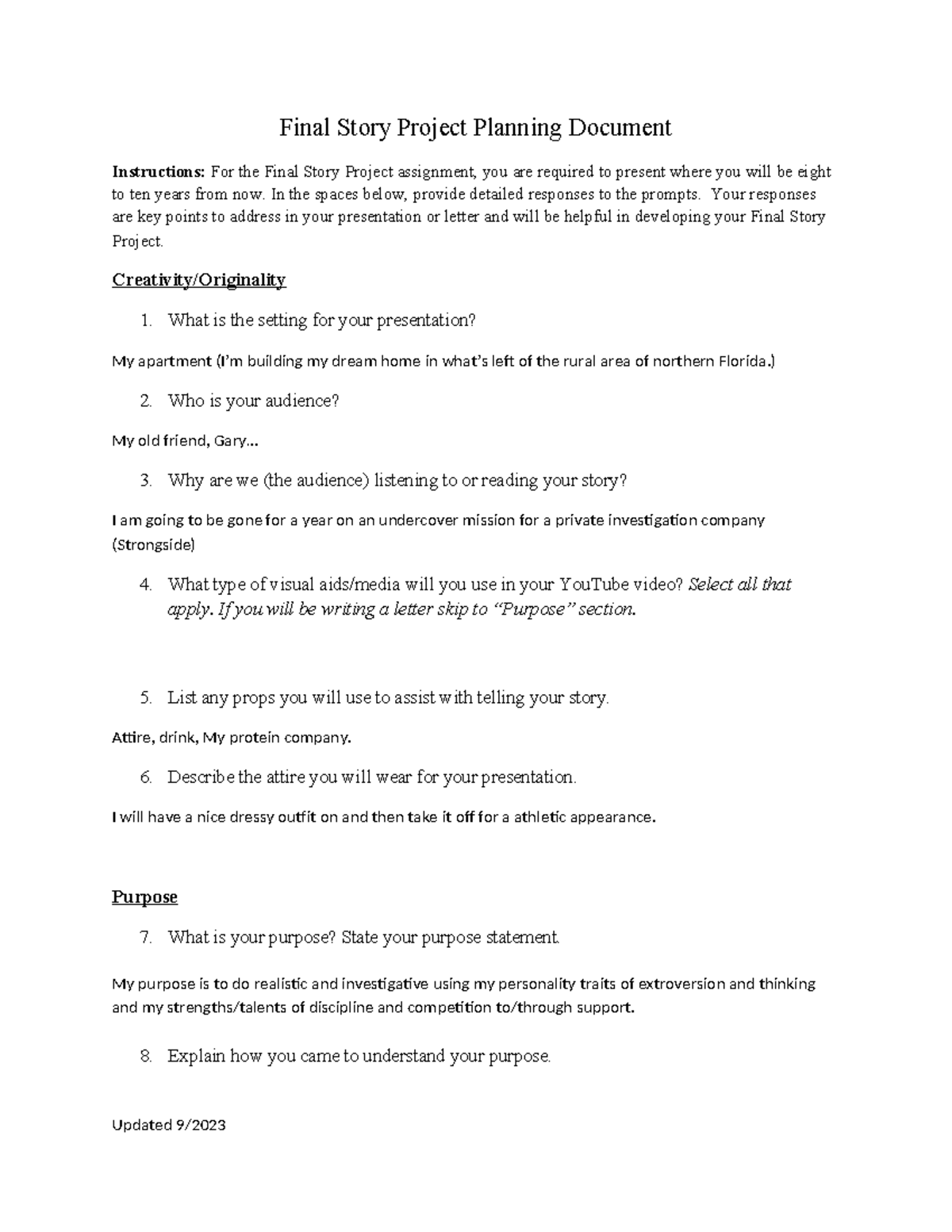 Fnl Story Project Planning Guide 9-2023: Your Future Vision - Studocu