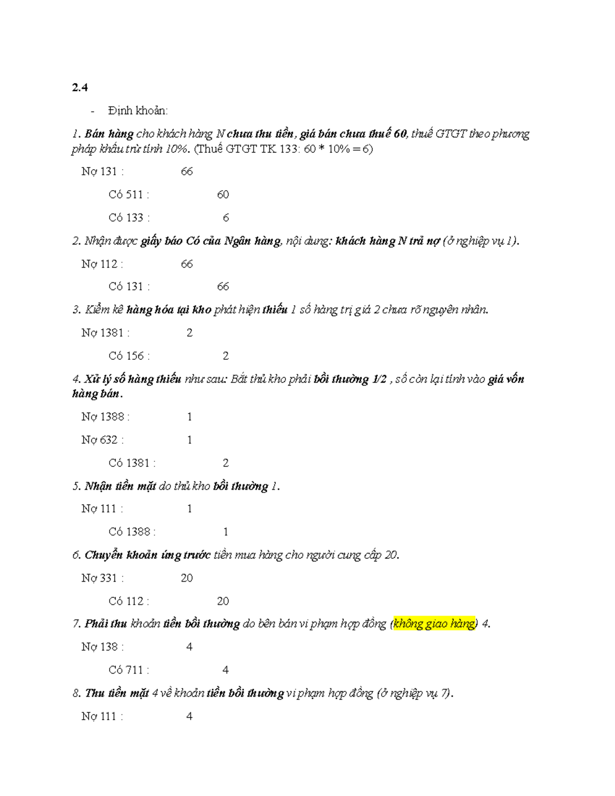 KTTC không chuyên - Bài Tập C2: Định Khoản và Tình Huống Kế Toán - Studocu