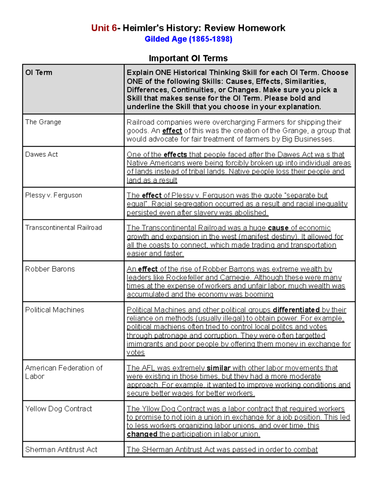 Unit 6: Review Homework for Heimler's History (APUSH) - Studocu