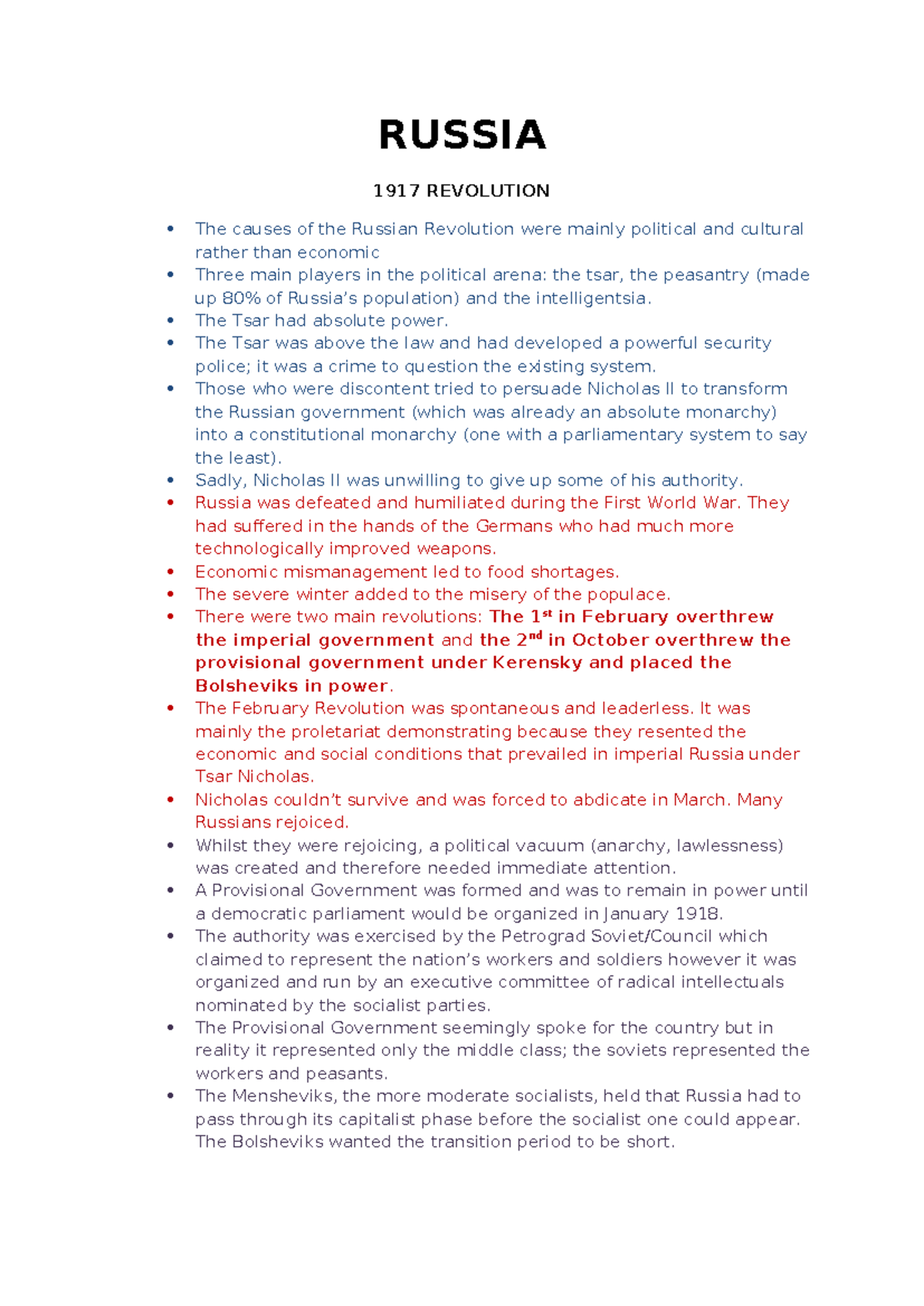 RUSS 1917: Key Causes and Events of the Russian Revolution - Studocu