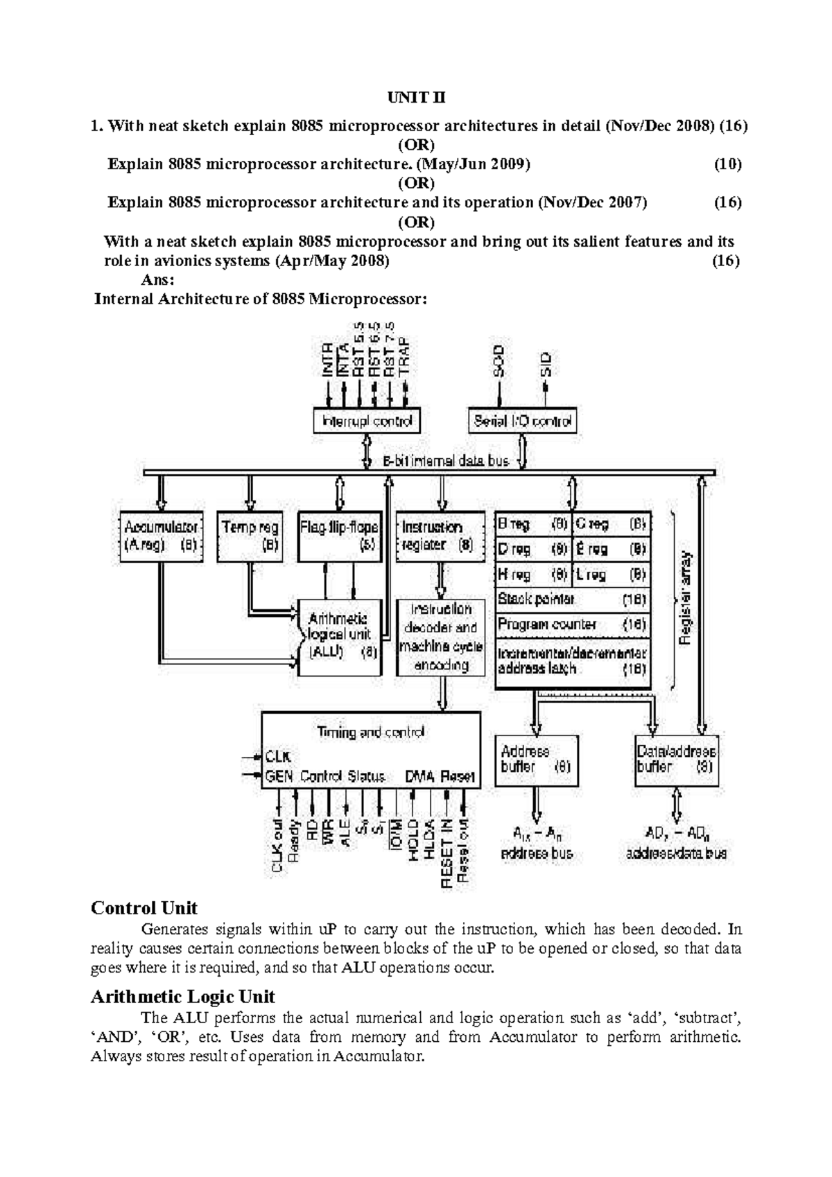 Unit II: 8085 Microprocessor Architecture & Applications - AE 2401 ...