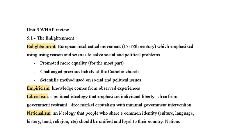 Unit 5A WHAP Review: The Enlightenment and Its Impact - Studocu