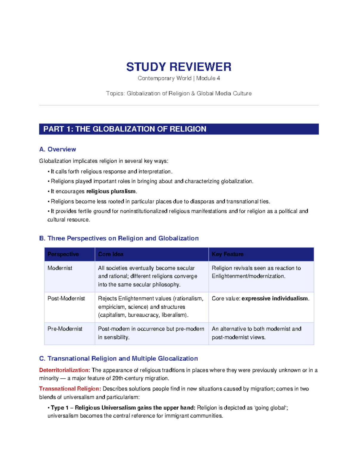 Contemporary World Module 4 Study Reviewer - Studocu