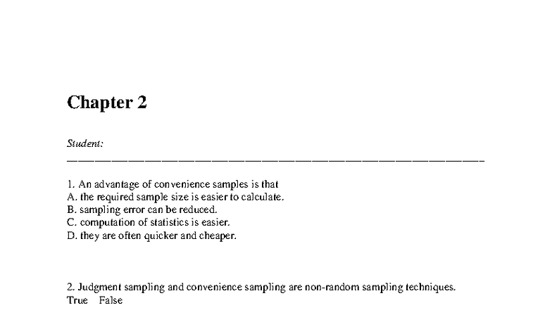 Chapter 2 - Quiz - Sampling Techniques and Data Types - Studocu