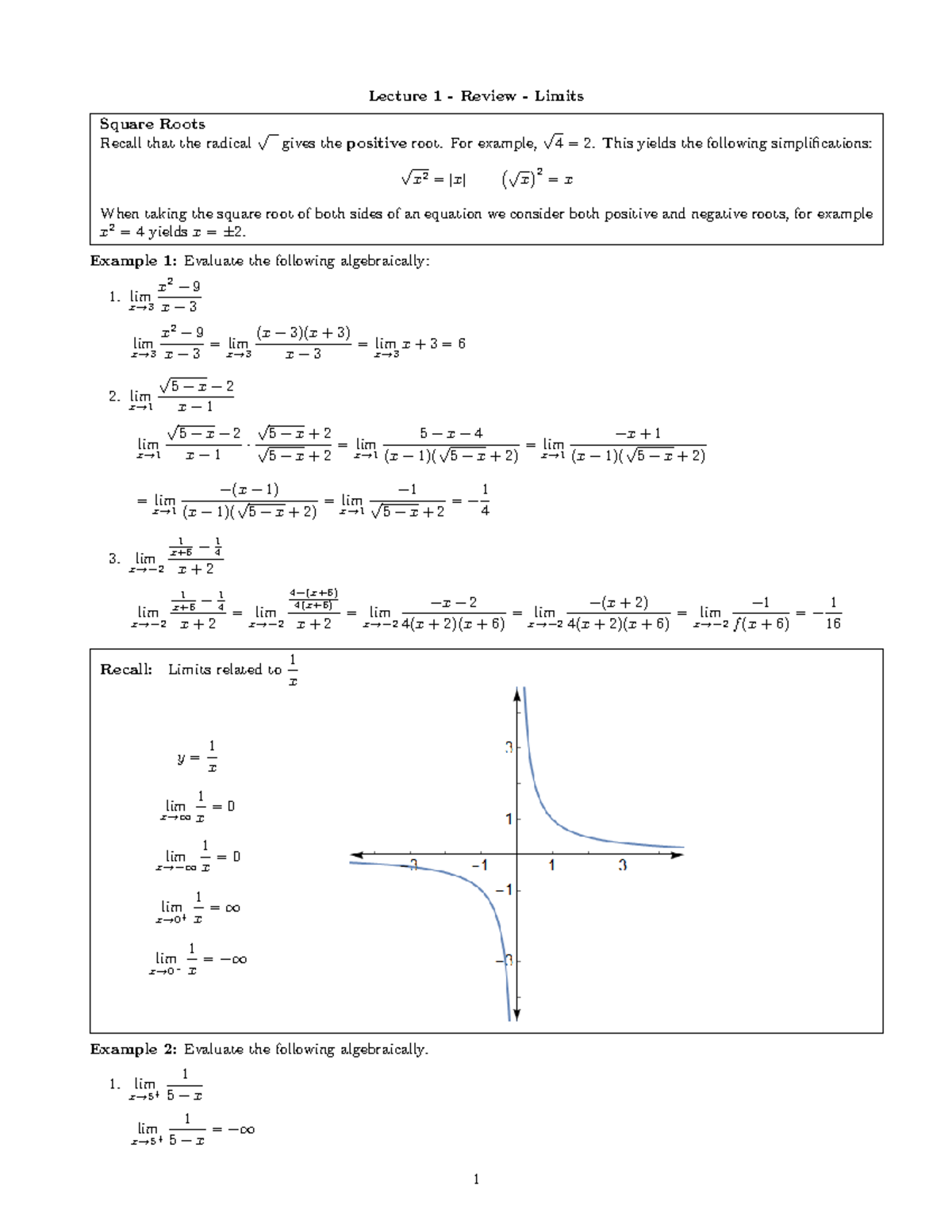 01W - Review of Limits - Lecture notes - Lecture 1 - Review - Limits ...