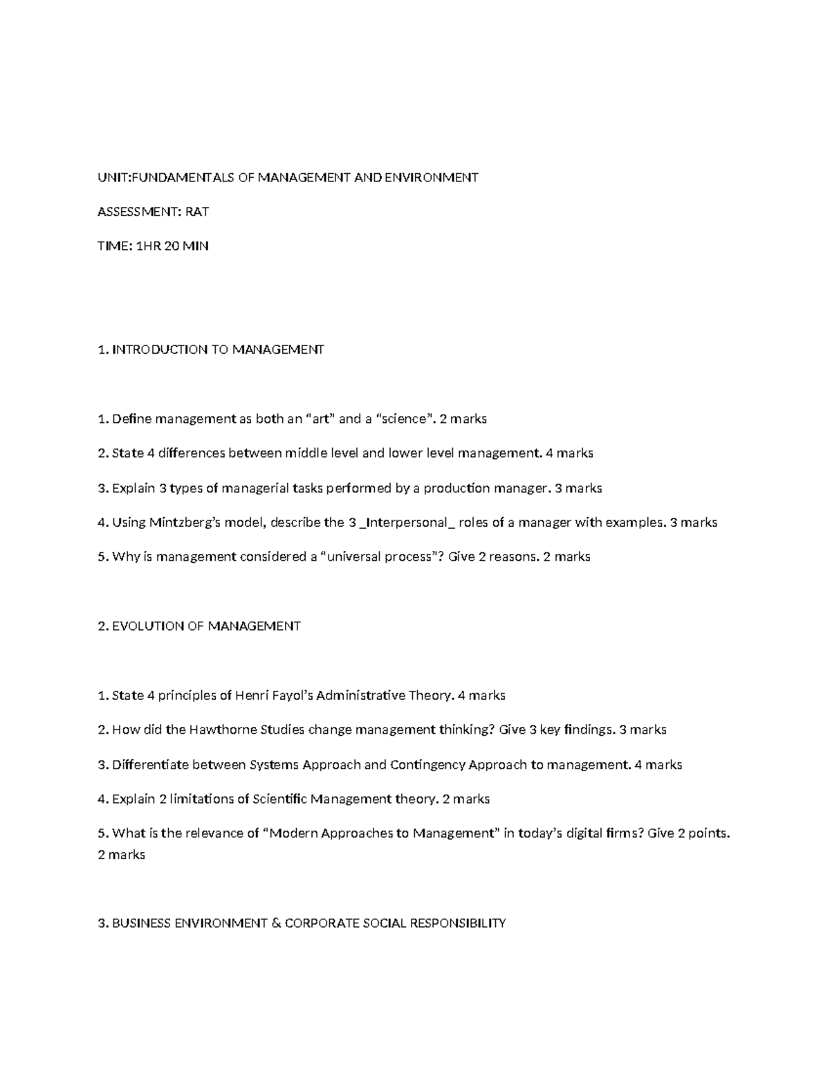 FME RAT: Fundamentals of Management Assessment Overview - Studocu