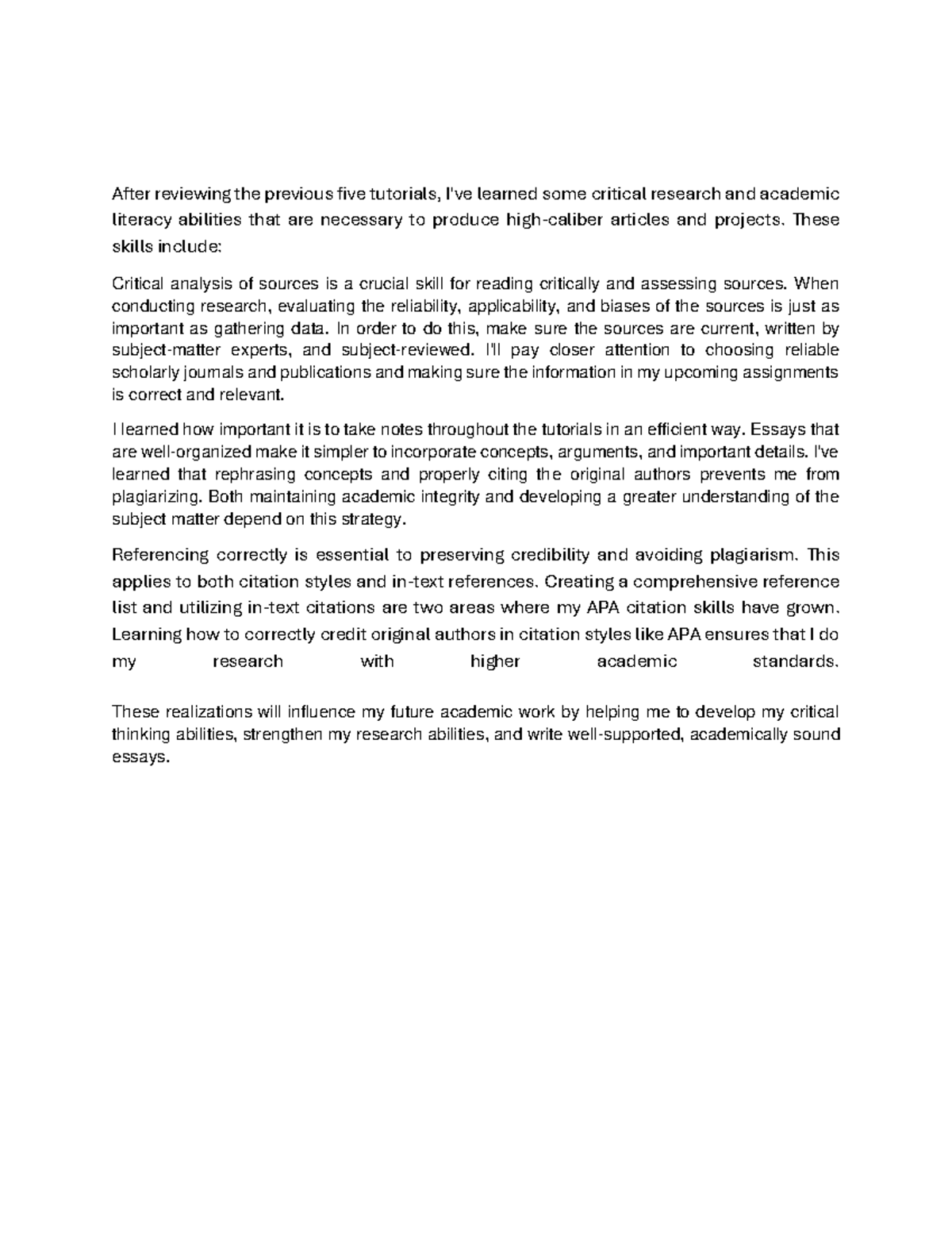 Reflection Exercise 5: Enhancing Research & Literacy Skills - Studocu