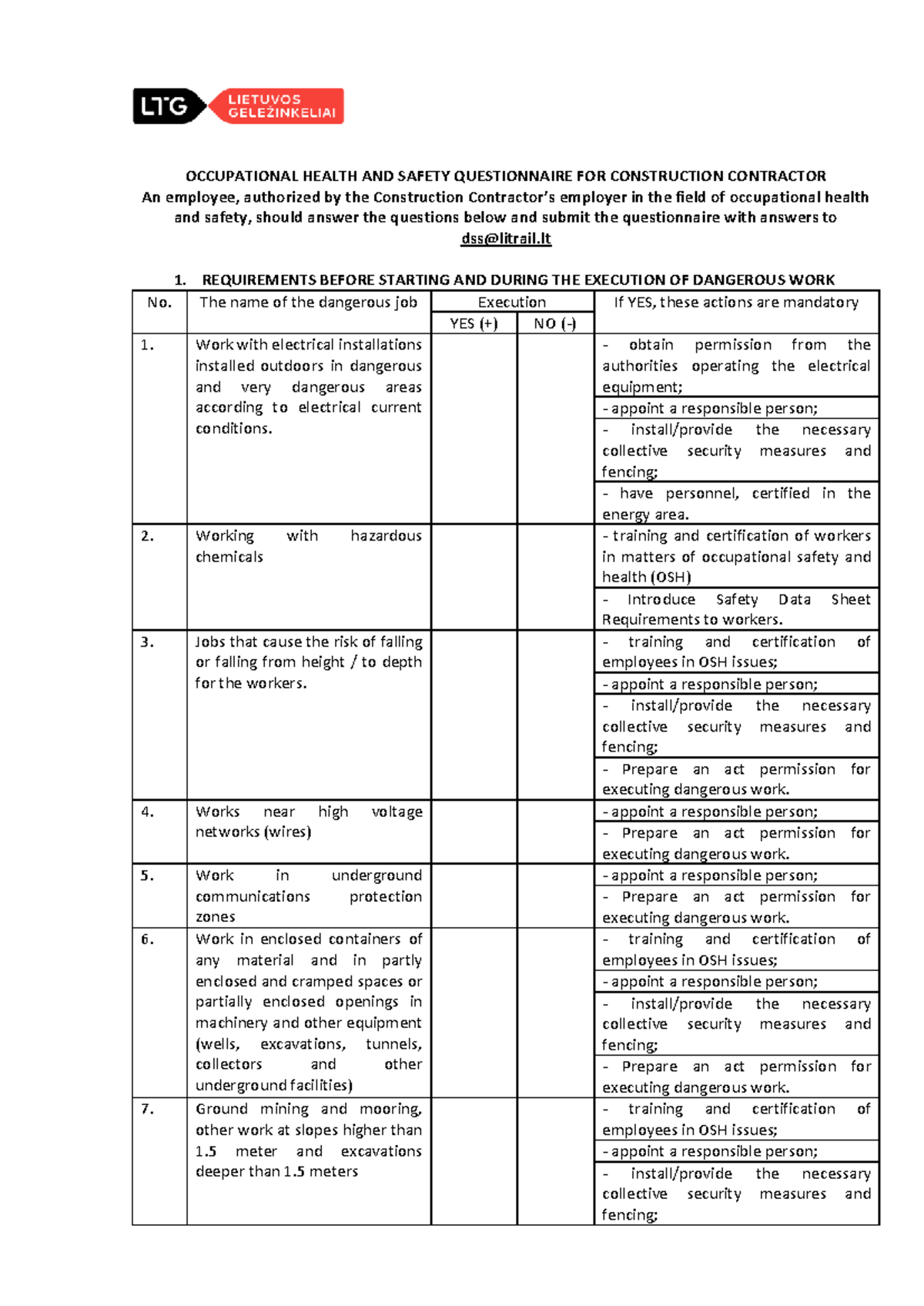 OHS Questionnaire for Construction Contractors - Safety Measures - Studocu