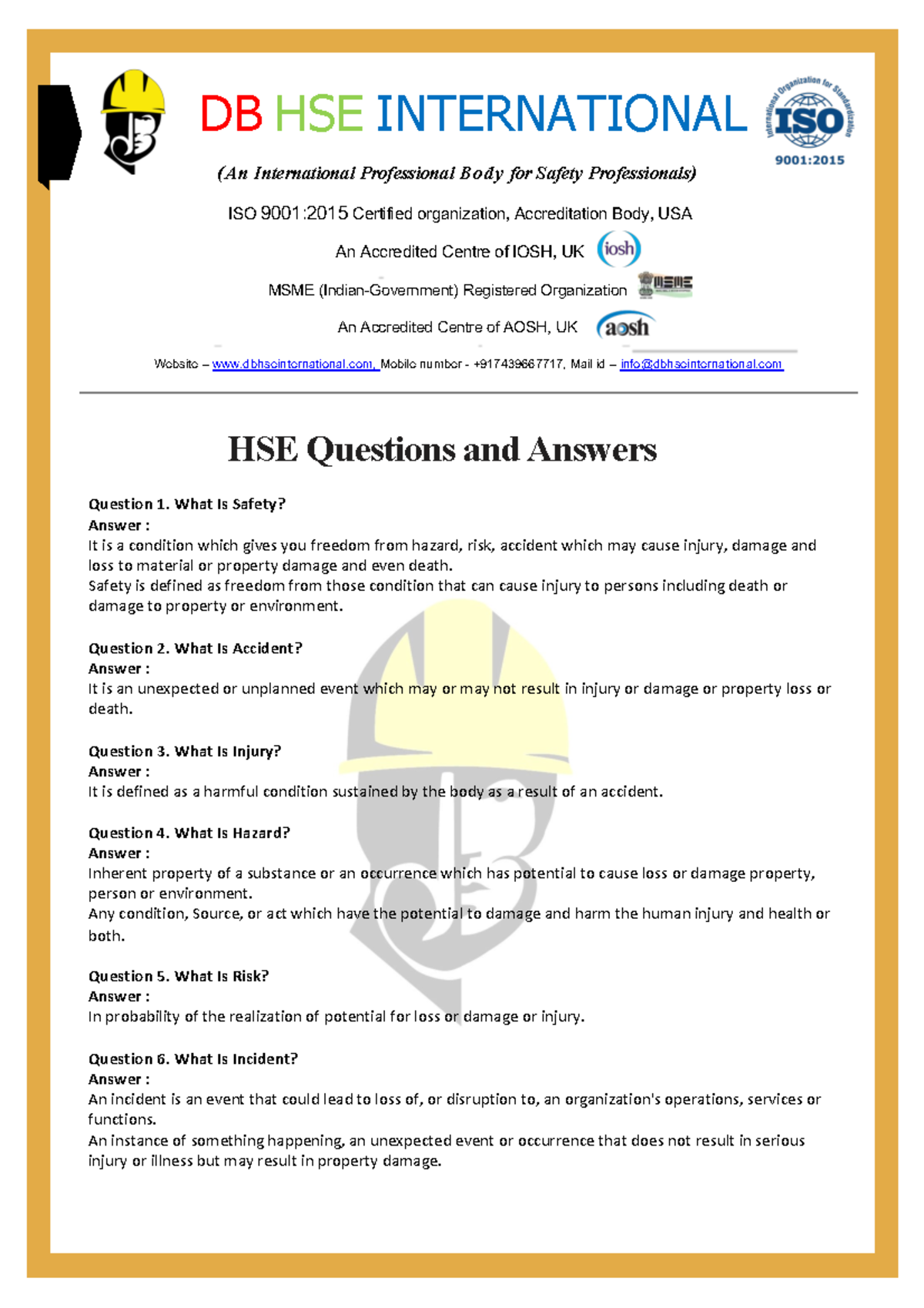 DB HSE Interview Questions & Answers: Comprehensive Safety Insights ...