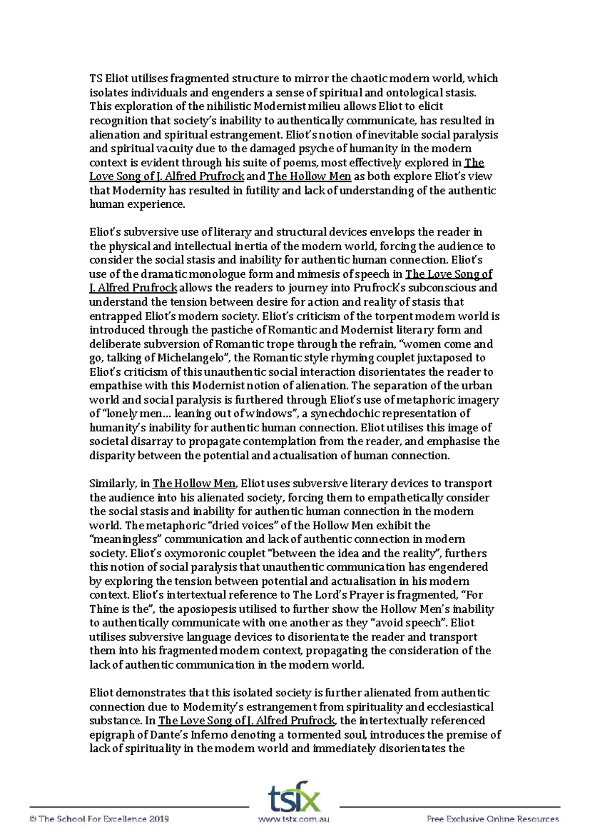 Eliot's Use of Fragmentation in Modernist Poetry Analysis - Studocu