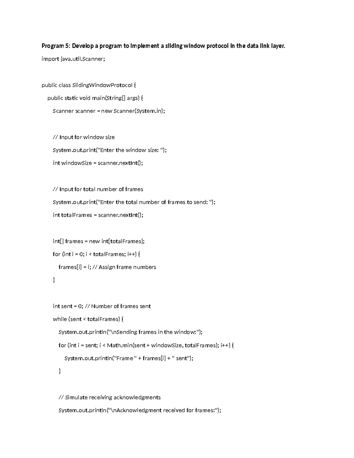 Pgm 5 - NETWORK CODING - Program 5: Develop a program to implement a ...