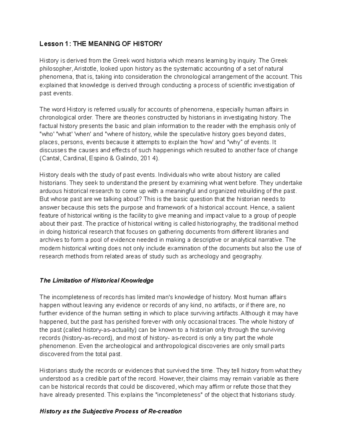 SSP112 Lesson 1-3 AA - Lesson 1: THE MEANING OF HISTORY History is ...