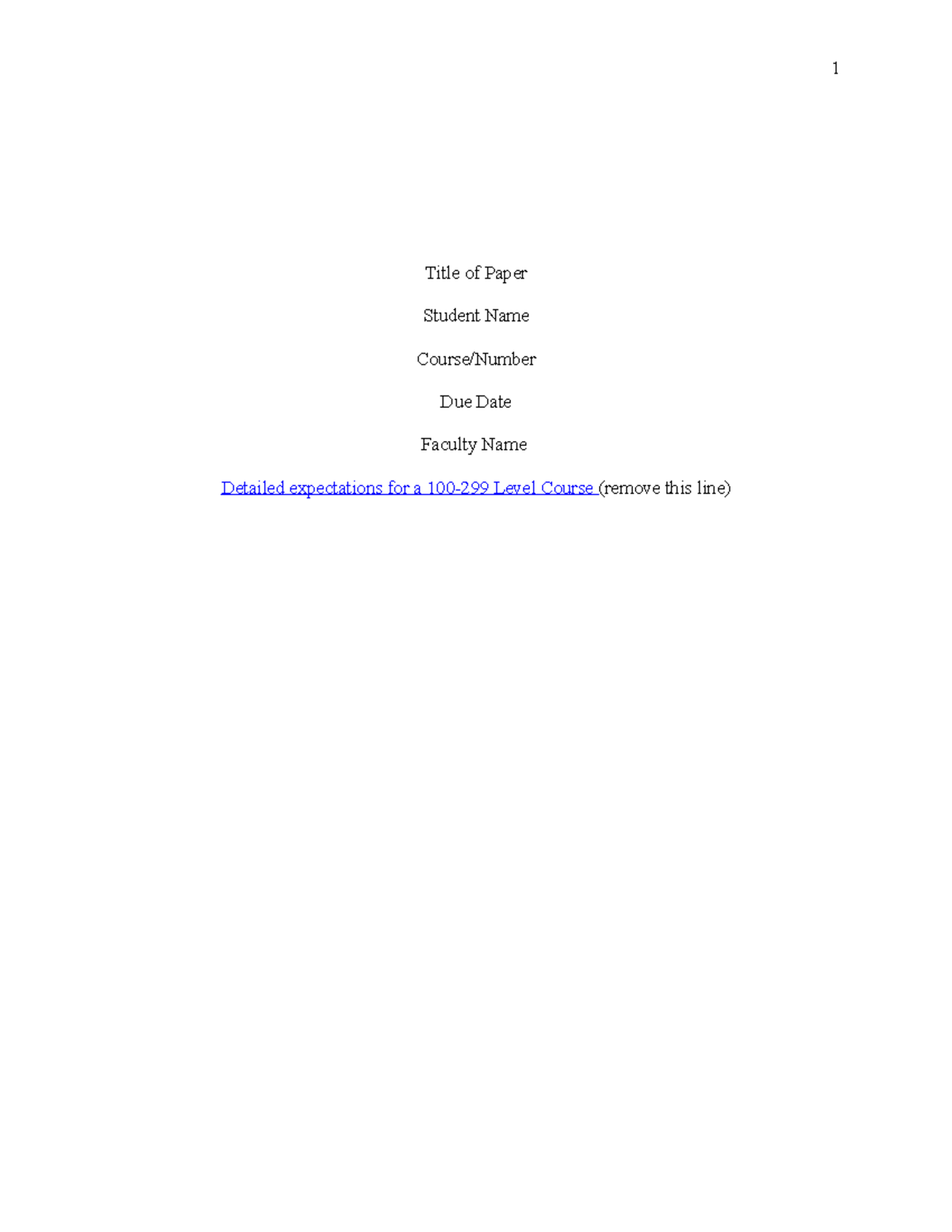 APA Paper Template for 100-299 Level Course v1 - Studocu