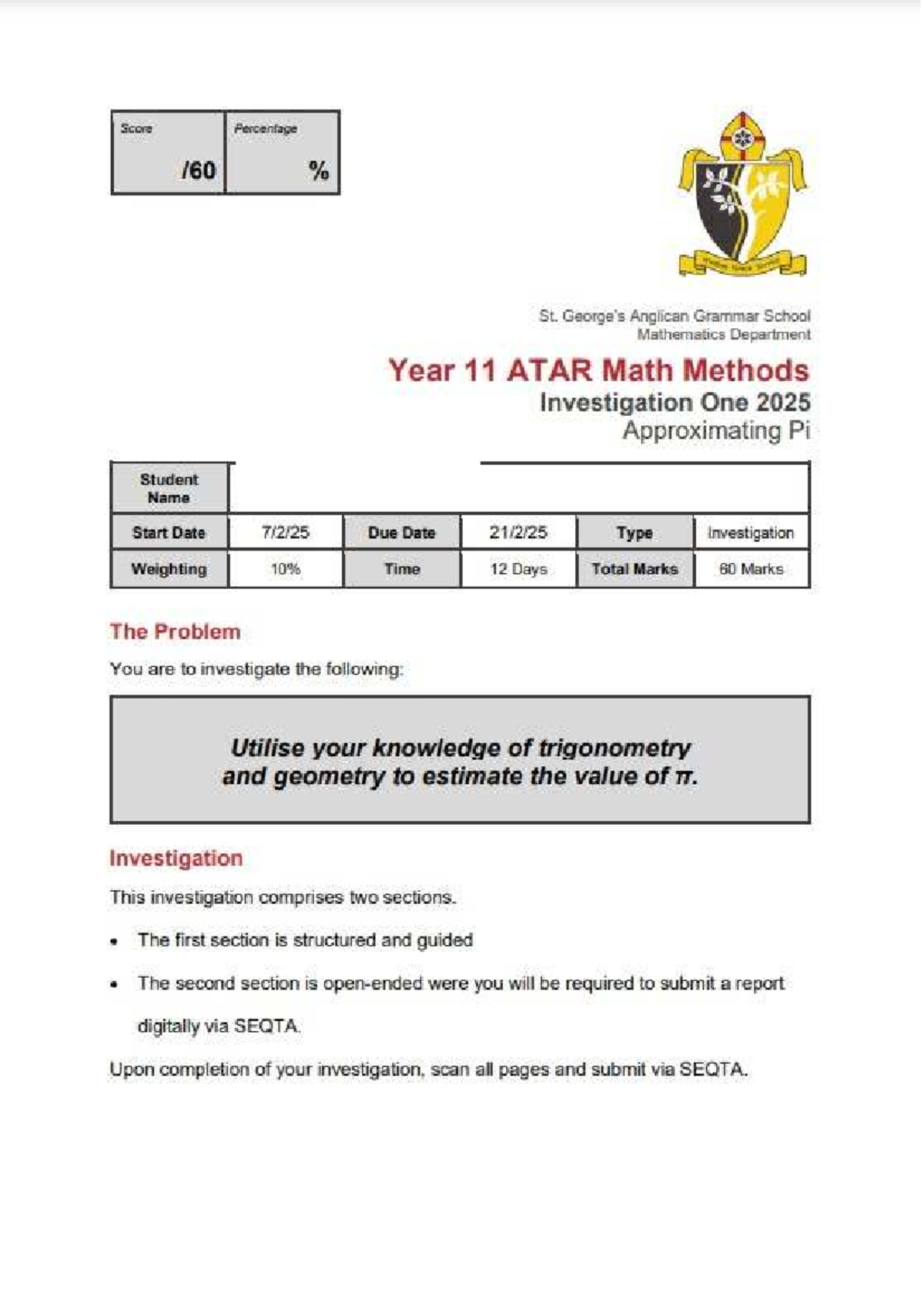 Maths Investigation 1: Approximating Pi Using the 5 Pi Diagram - Studocu