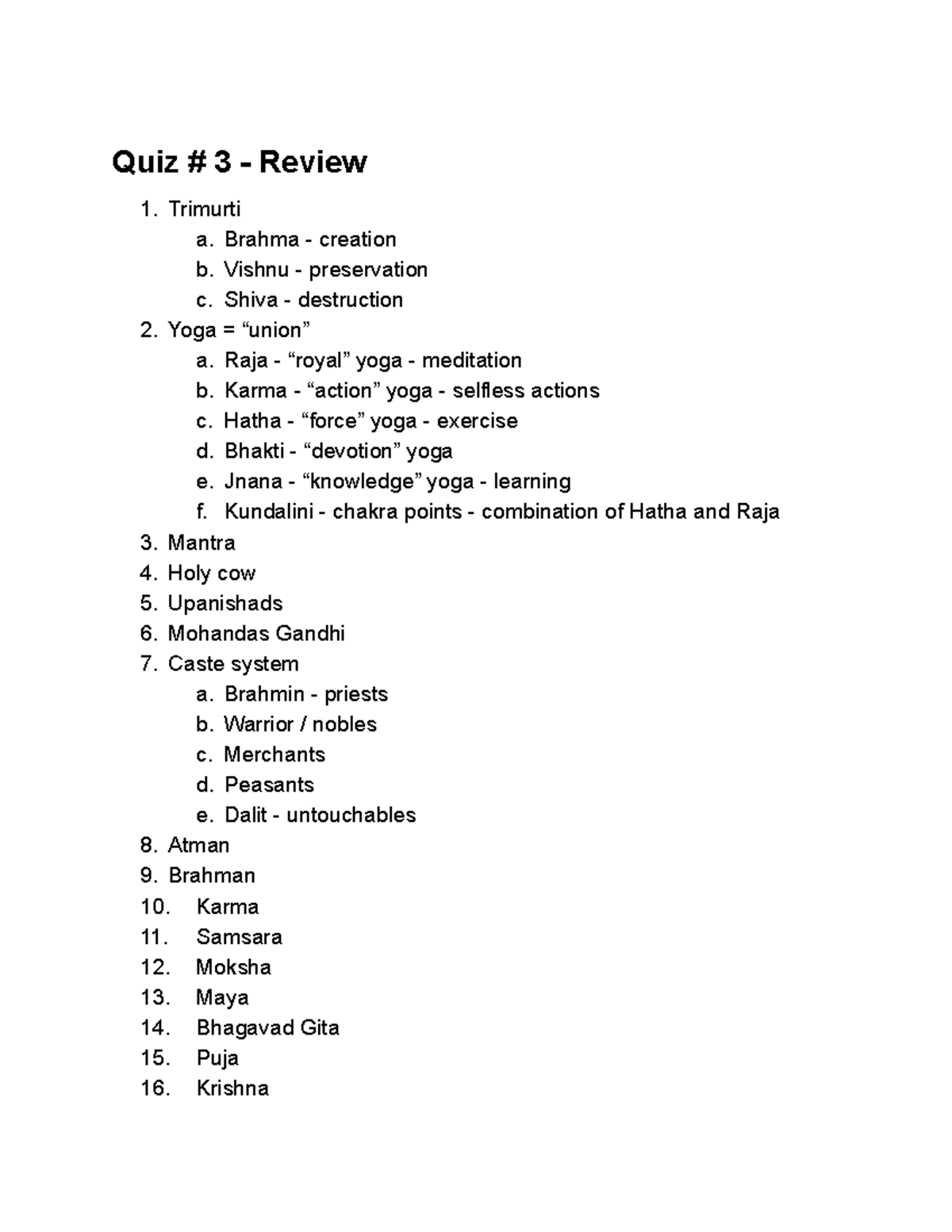 Quiz #3 Review on Hindu Philosophy and Concepts - Quiz # 3 - Review 1 ...