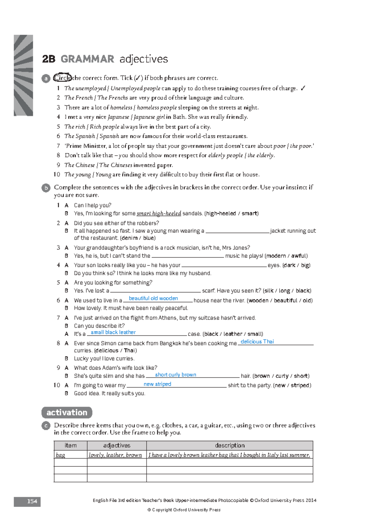 2B GRAMMAR Adjectives: Correct Forms & Usage Exercises - Studocu