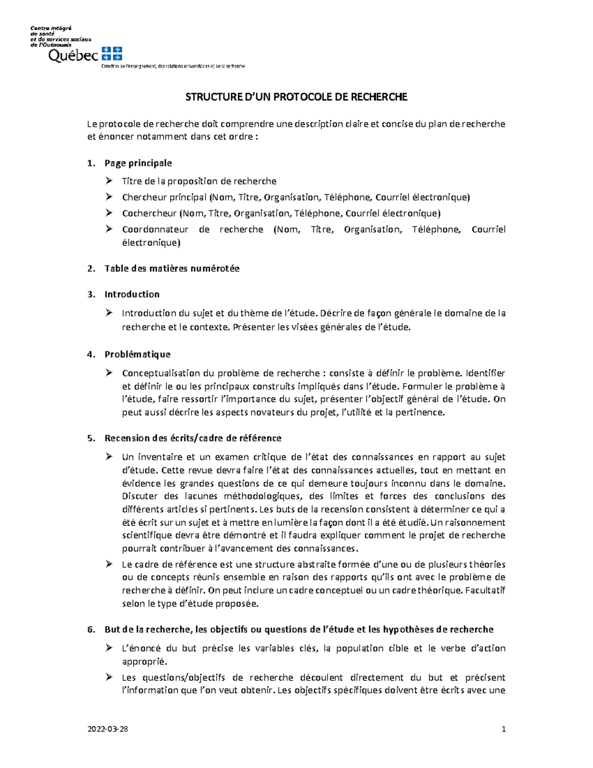 20220328 Guide Complète pour un Protocole de Recherche - Studocu