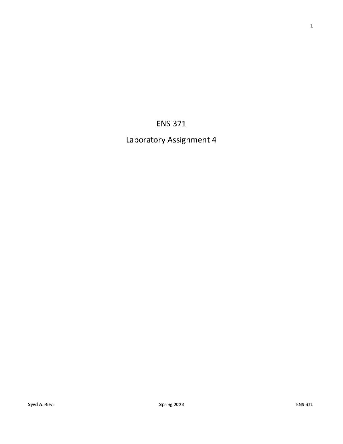 ENS 371 Lab#4 - ENS 371 LAB4 - ENS Laboratory Assignment Laboratory Assignment 4 The circuit ...
