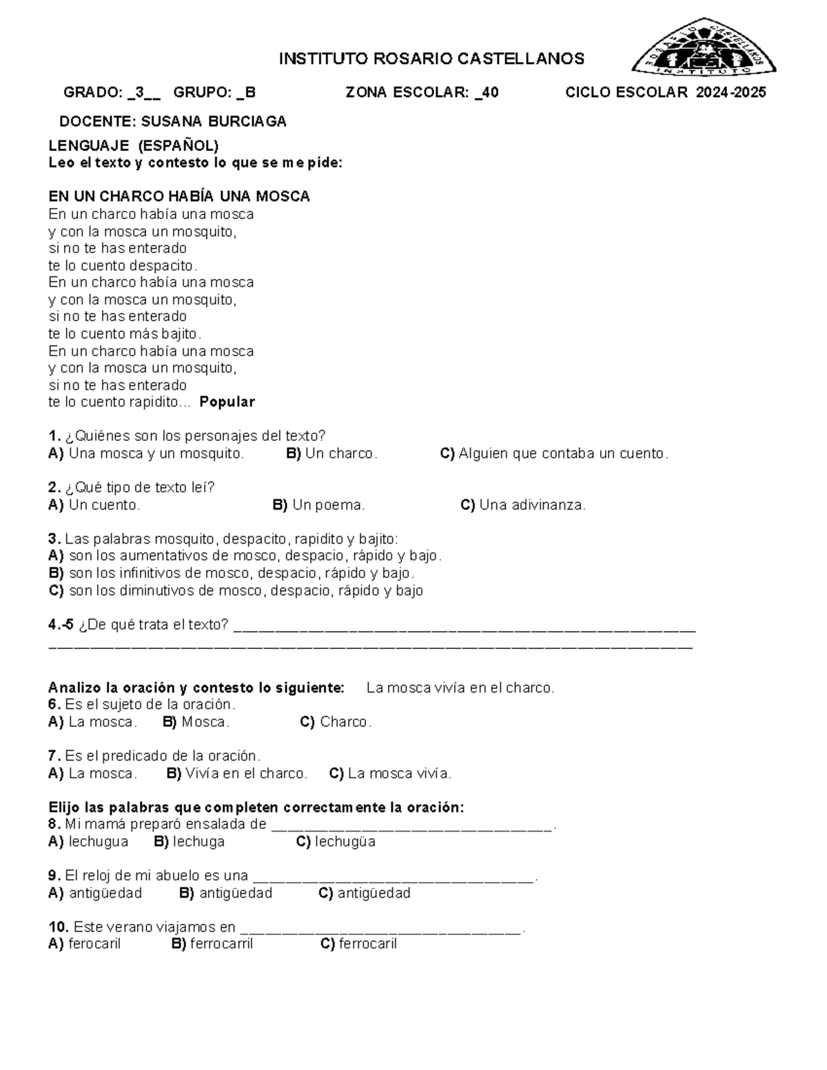 Examen de Español SEP 2024: Comprensión del Texto y Análisis Gramatical ...