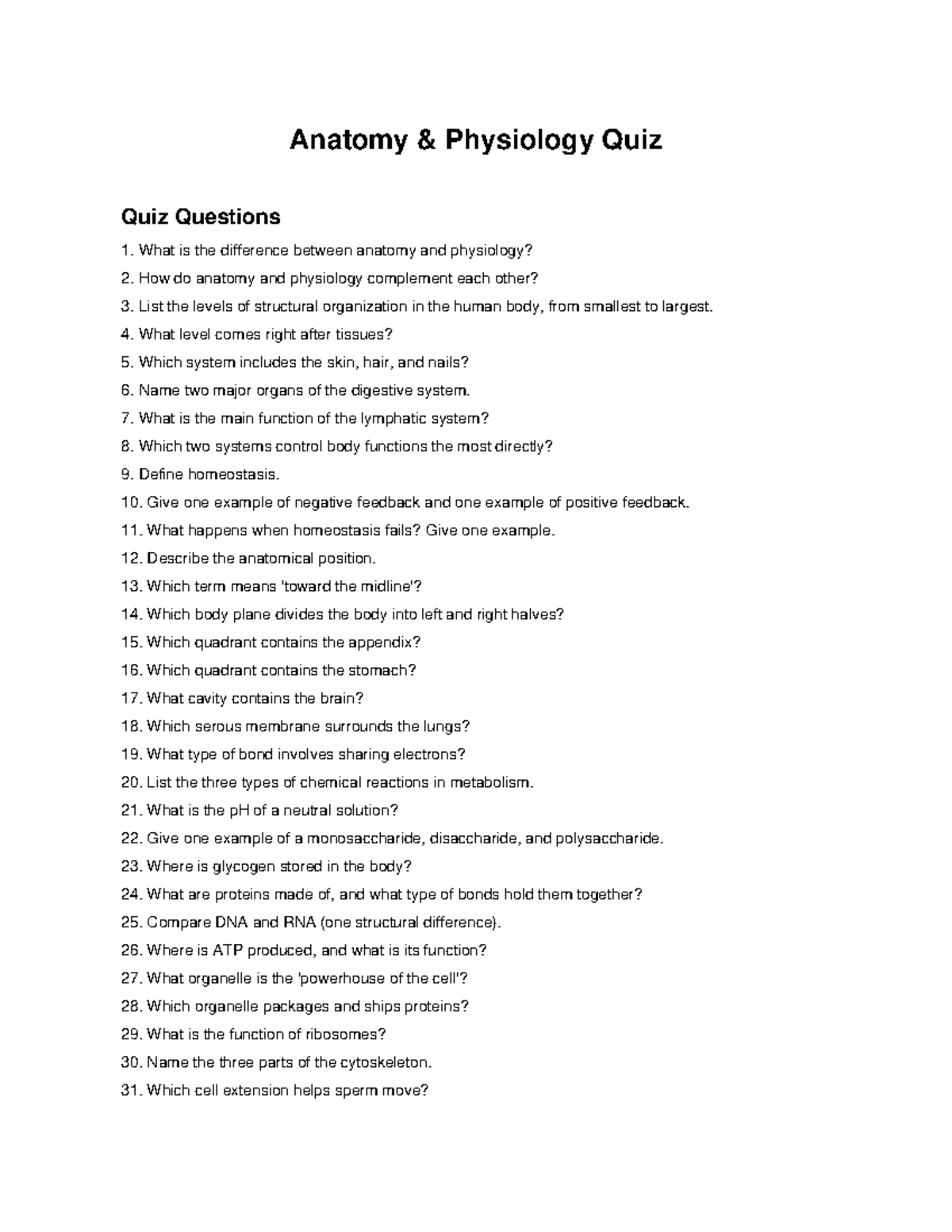 Anatomy & Physiology Quiz (AP101): Questions & Answers - Studocu