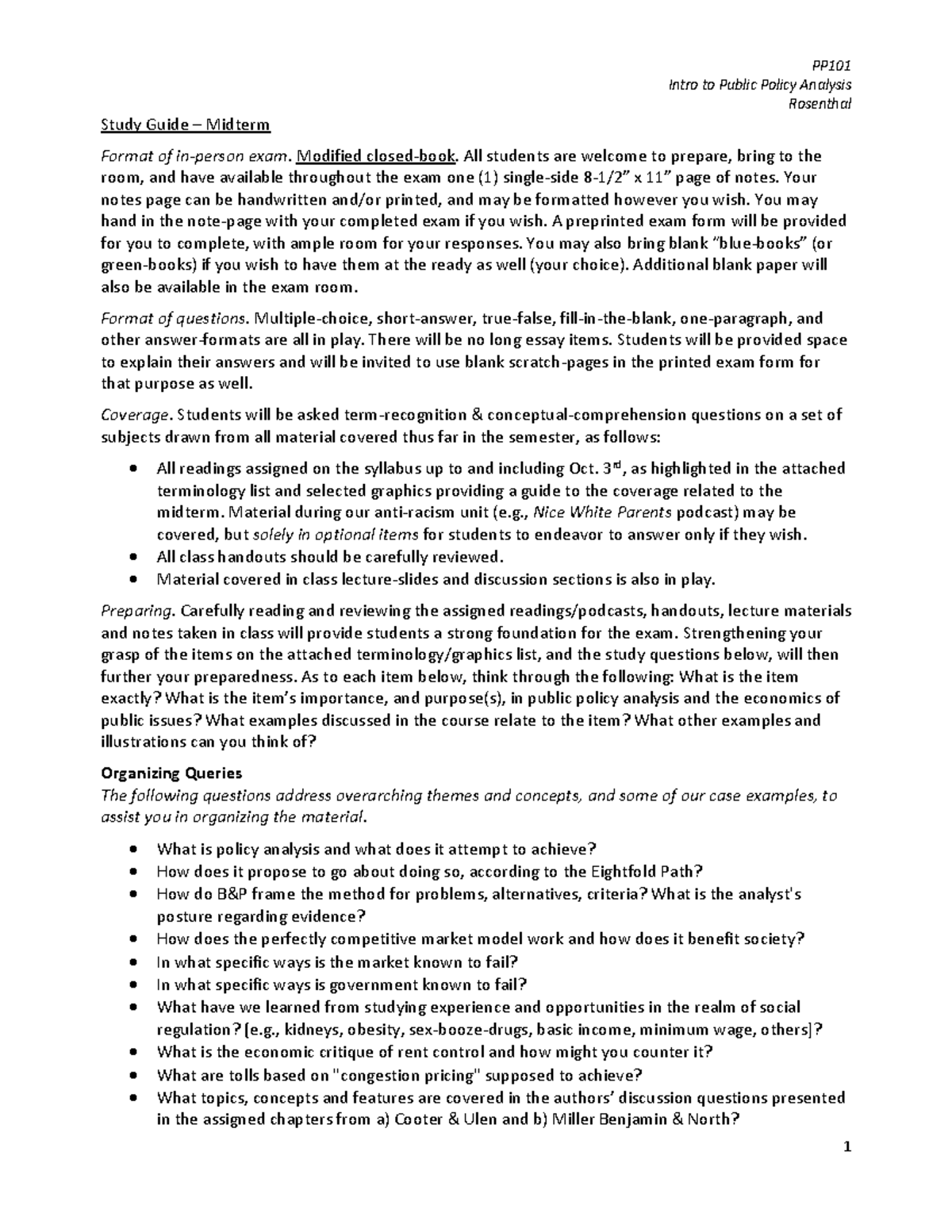 PP101 Midterm Study Guide: Public Policy Analysis Overview - Studocu