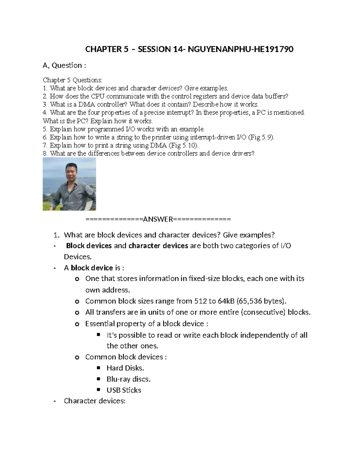 Chapter 5 Questions & Answers - CSE101: I/O Devices & DMA - Studocu