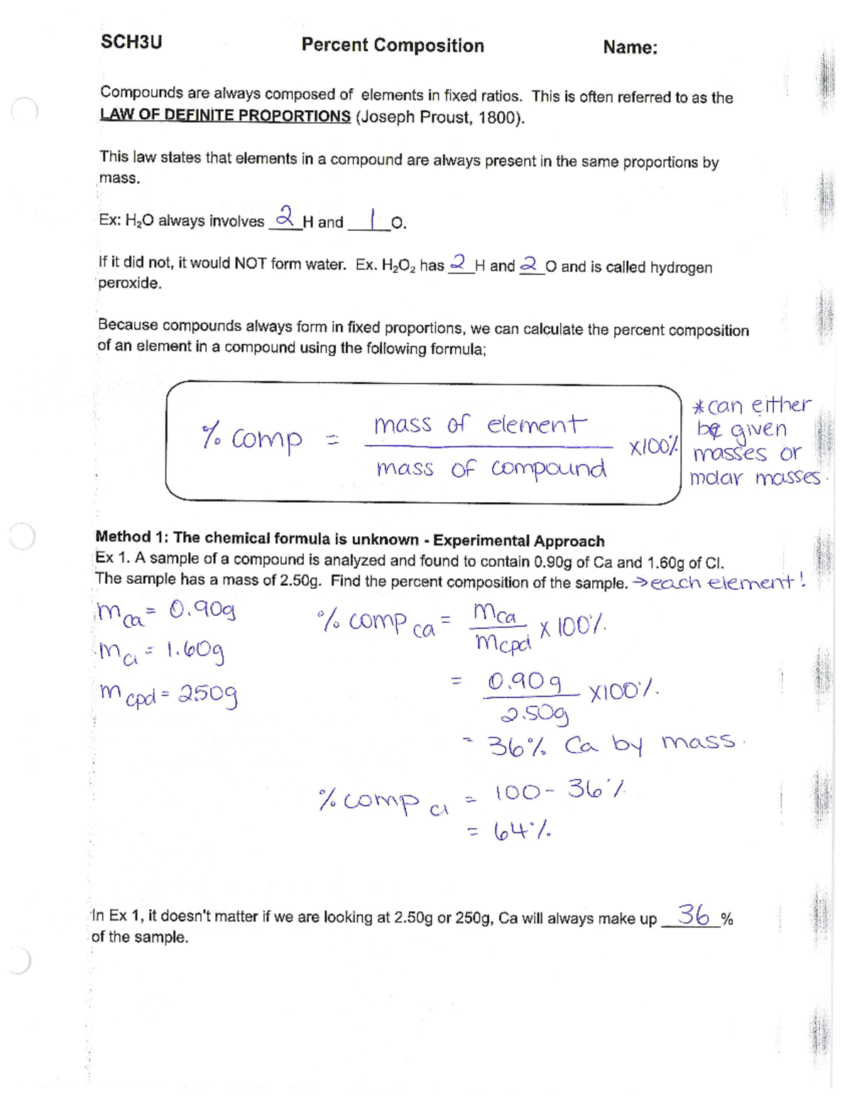 Percent Composition Completed Note - SCH3U Percent Composition Name ...