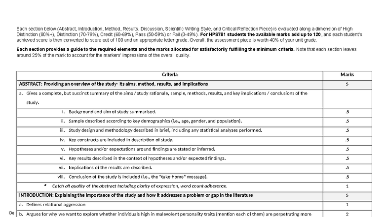 T3 2025 Lab Report Rubric for HPS781: Evaluation Criteria - Studocu