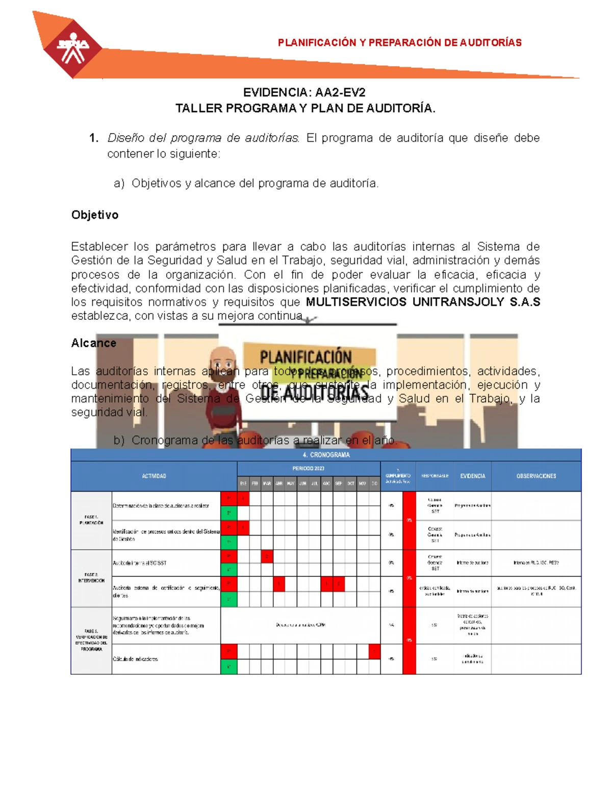 Evidencia AA2 Ev2 Taller Programa y Plan de Auditoria - EVIDENCIA: AA2-EV TALLER PROGRAMA Y PLAN ...