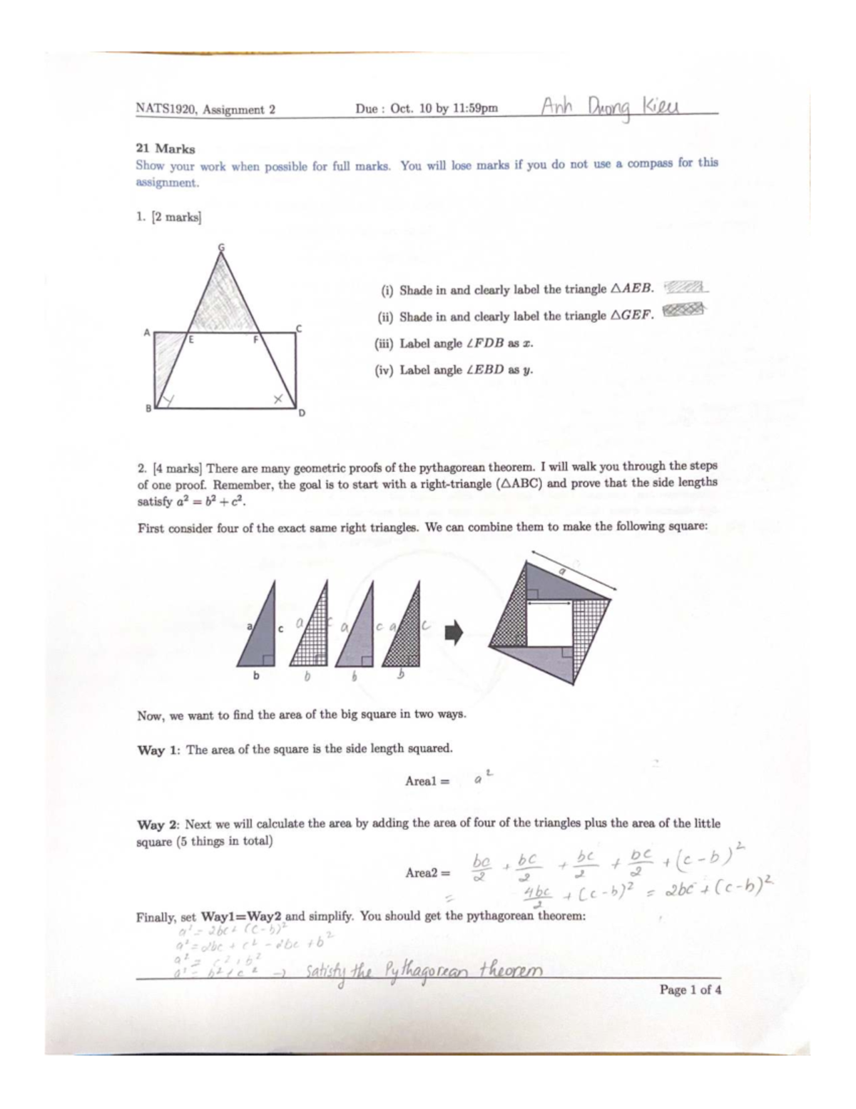 NATS1920, Assignment 2: Geometric Proofs and Theorems - Studocu