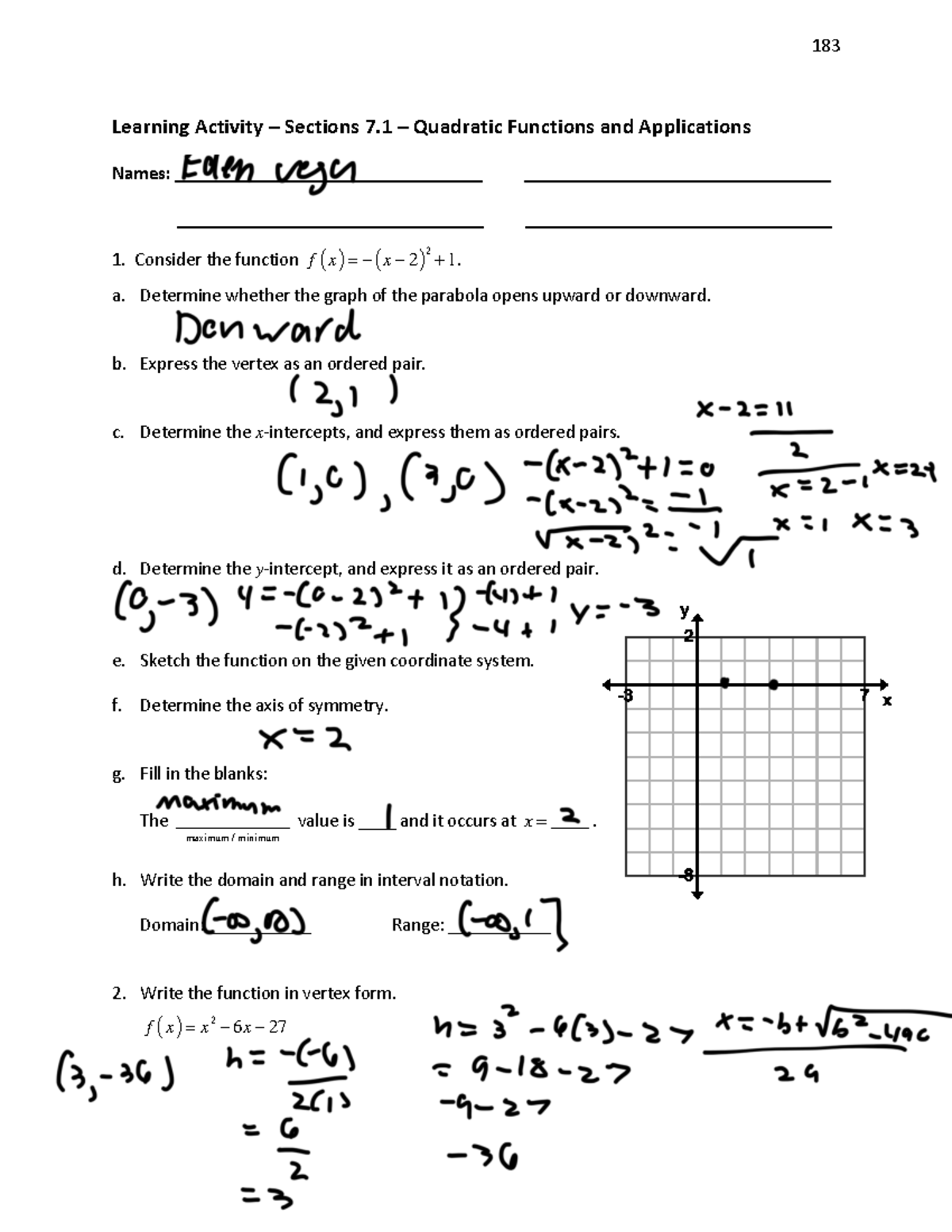 M1105C LA 7.1 Quadratic Functions and Applications W PG NUMS - Learning ...